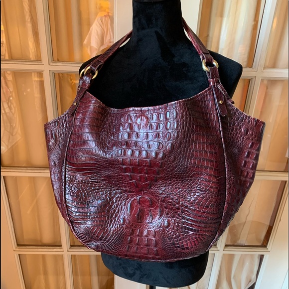 Brahmin | Bags | Brahmin Crocodile Embossed Leather Wine Color Bag ...